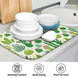 AMASOO Dish Drying Mat Different Cactus Green Cacti Natural 18" x 24" Handable Dish Drying Rack Pad Protecter Dish Drainer Mat for Kitchen Countertops Counter 18x24 inches