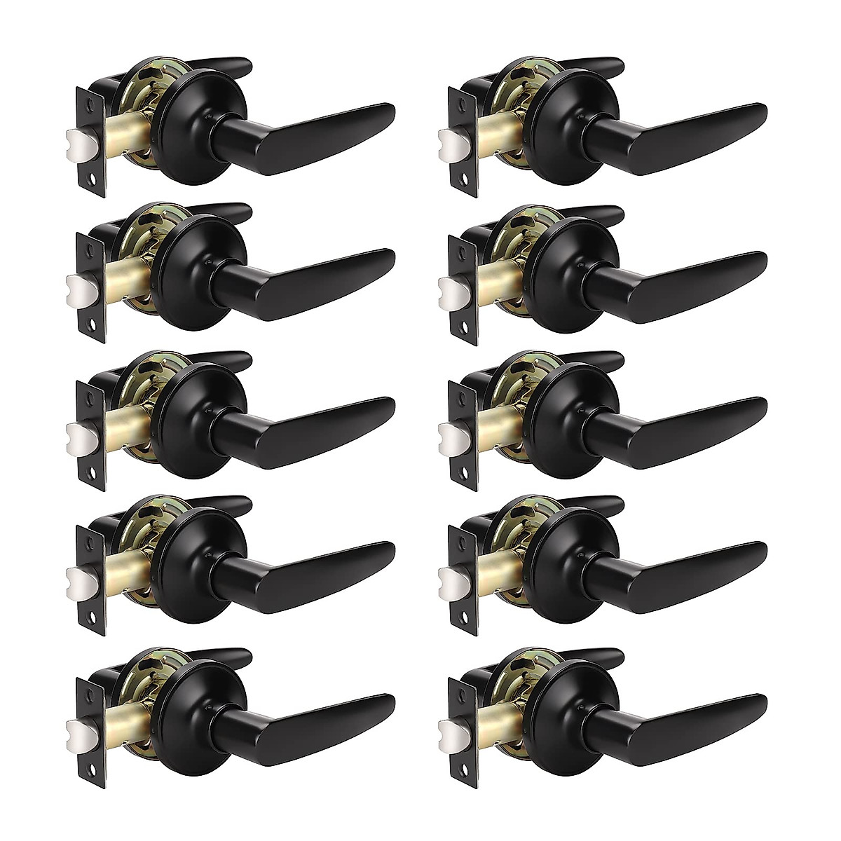 KNOBWELL 10 Pack Black Passage Door Lever Door Handle Non-Locking Lever Set for Hallway Door or Closet with a Matte Black Finish, Reversible for Right or Left Side (No Lock)