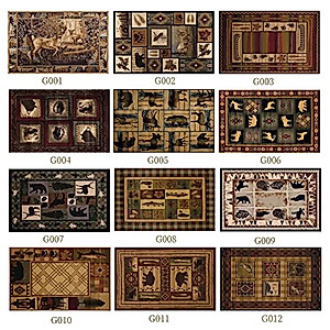 Black Animals Plants Print Pattern Living Room Area Rug Vintage European Style Rustic Rugs Bear Tree Deer Floor Carpet Mat,2'x3'