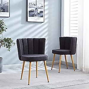 MIDLADE Grey Teddy Sherpa Upholstered Dining Chair Set of 4 Mid-Century Modern Accent Comfy Fluffy Side Chair with Comfortable Backrest for Living Room Bedroom Kitchen Makeup Vanity Chair