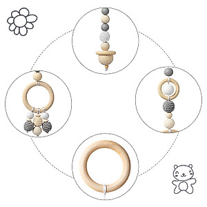 R HORSE 5 Baby Play Gym Toy Set Wooden Hanging Toy for Infant Play Activity Gym Wooden Nursing Pendant Gym Rattles Toy Sensory Birthday Shower Gifts Toys for Newborn Gift