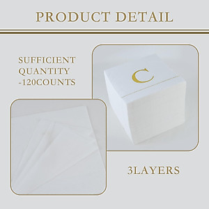 Ottin Monogrammed Letter C 120 Packs Initial Paper Cocktial Napkins 5'' Elegant Metallic Golden Foil Disposable Napkins for Brithday Wedding Party Engagement Baby Shower Bridal Shwer