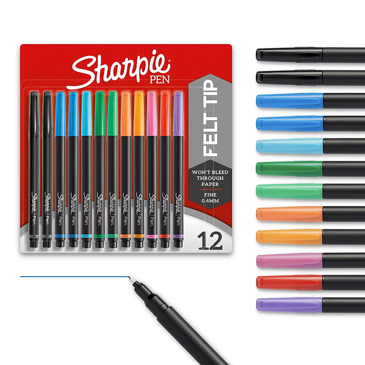 SHARPIE Pens, Fine Point (0.4mm), Assorted Colors, 12 Count