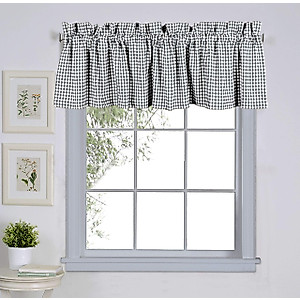 Native Fab Set of 2 Farmhouse Valance Curtains for Windows 54"x18" for Living Room Bedroom Kitchen Windows Bathroom, Rustic Vintage Curtain Valances Rod Pocket - Grey White