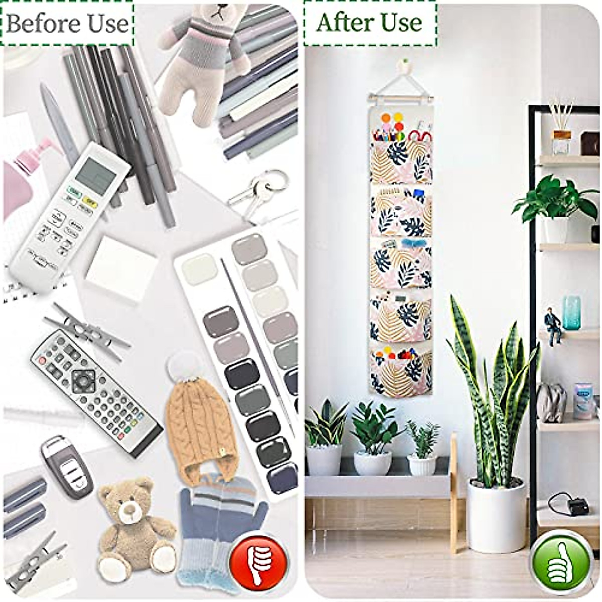 SMFANLIN 2Pcs Over The Door Storage Hanging Bag, Premium Linen Fabric Wall Hanging Storage Organizer with 5 Pockets, Waterproof Hanging Shelves Pocket for Wall Bedroom Bathroom