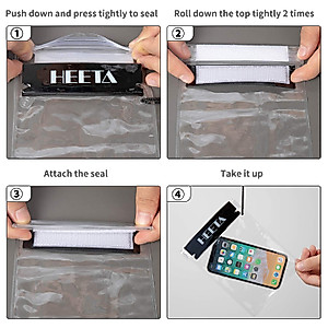 HEETA 5-Pack Clear Waterproof Dry Bag, Water Tight Cases Pouch Dry Bags for Camera Mobile Phone Maps, Kayaking Boating Document Holder (Black)