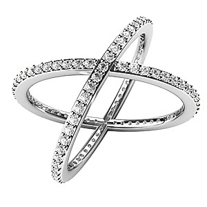 Metal Factory Sterling Silver 925 Cubic Zirconia CZ Criss Cross X Long Ring Sz 6