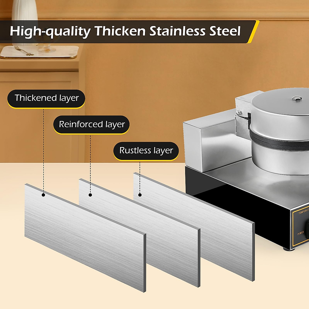 Dyna-Living Waffle Maker Commercial Waffle Maker Machine 110V 1200W Non-stick Waffle Iron Maker Stainless Steel Round Commercial Waffle Maker for Restaurant