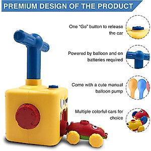 Balloon Launcher car Toy Set - Balloon Racers Toy with Pump, Balloon Powered, with Rocket Launch kit and Extra Balloons (Yellow Duck)
