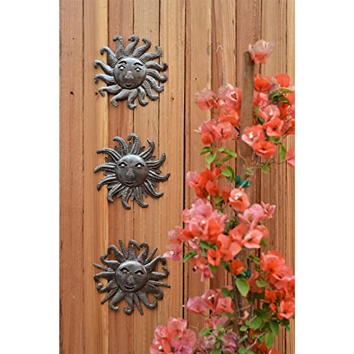 Small Metal Sun Faces, Sunny Home Décor, Wall Hanging, Authentic Upcycled Artwork from Haiti 6 Inches Round (Sun Faces)