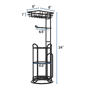 [Upgrade] Toilet Paper Holder Stand with Shelf Tissue Holders for Bathroom Free Standing Bath Tissue Roll Holder Magazine Rack for Mega Rolls/Phone/Wipe-Black