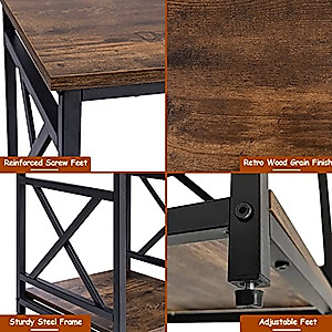 KSWIN Industrial End Table Side Table with 2-Tier Storage Shelf, 18'' Square Nightstand Bedside Table X-Design Metal Frame for Living Room Bedroom, Rustic Brown