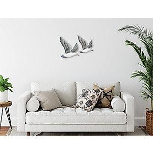 T.I. Design Hand-carved Wood Flying Seagull Wall Décor Set of 2 | Coastal Nautical Rustic Beach Wall Art 2 Pieces