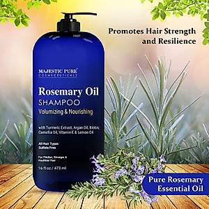 Majestic Pure Rosemary Oil Shampoo for Hair Growth - Volumizing & Nourishing Shampoo - with Vitamin E & Argan Oil - Sulfate Free, for Men & Women - 16 fl oz