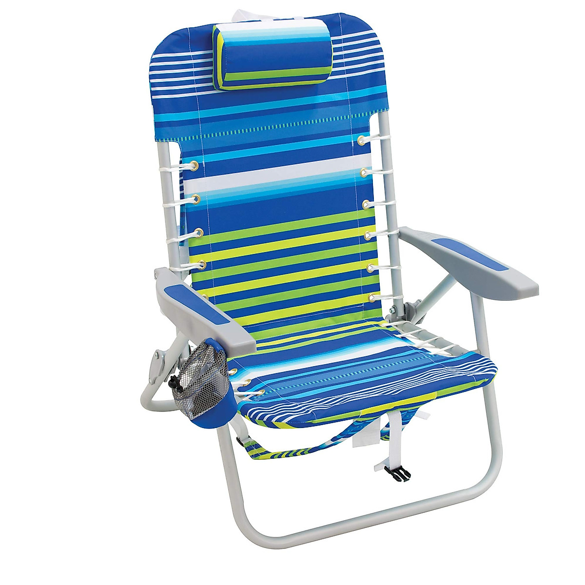Rio Brands Beach 4-PRio Beach 4-Position Backpack Lace-Up Suspension Folding Beach Chair - Blue/Green Stripe , 24" x 24.75" x 33"