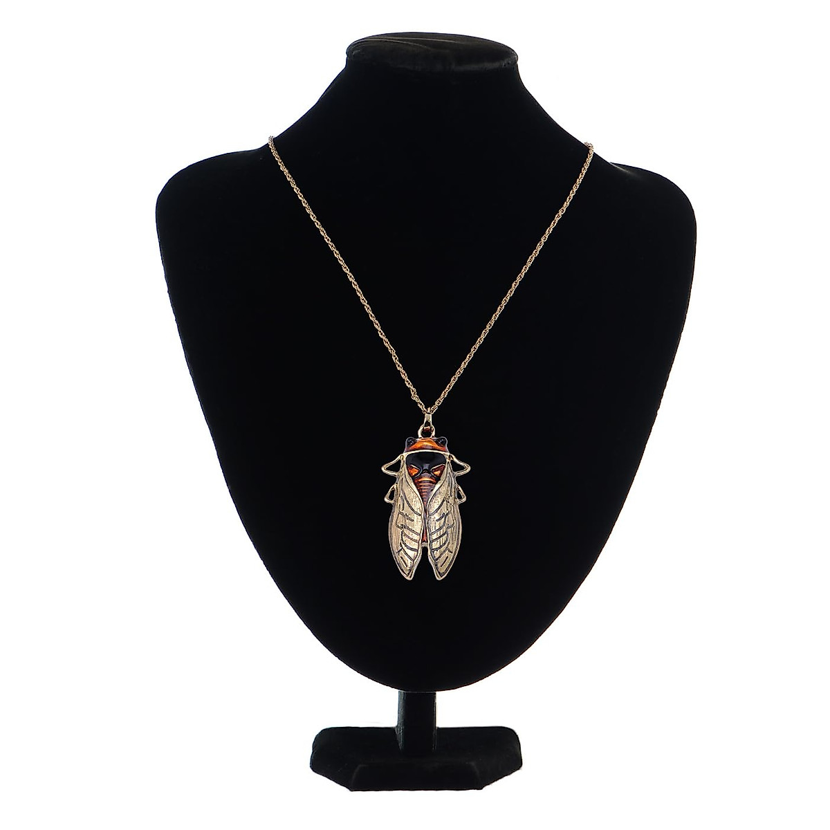 Alilang Big Antique Golden Tone Orange Amber Vintage Insect Cicada Beetle Bug Chain Pendant Necklace