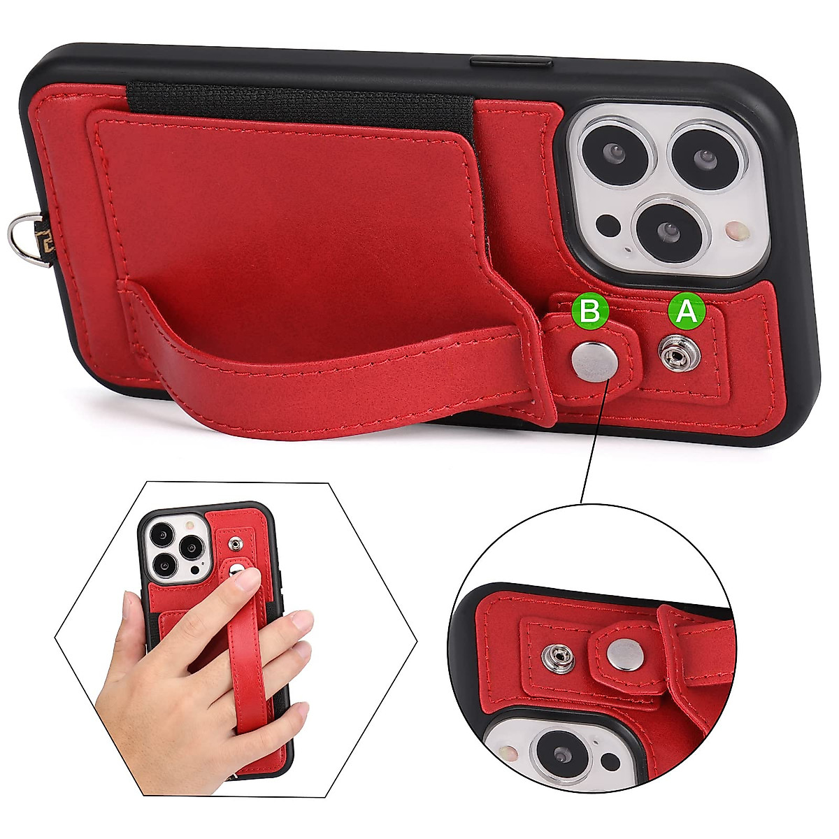 TOOVREN iPhone 13 Pro Max Case Wallet, Compatible with iPhone 13 Pro Max Case with Card Holder Kickstand Adjustable Detachable Necklace, iPhone Lanyard for iPhone 13 Pro Max 6.7 inch 2021 Red