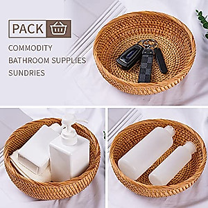 FIYAMMY Rattan Bread Baskets, Rattan Round Fruit Baskets, Natural Wicker Storage Bowls Decorative Baskets for Kitchen Set of 3