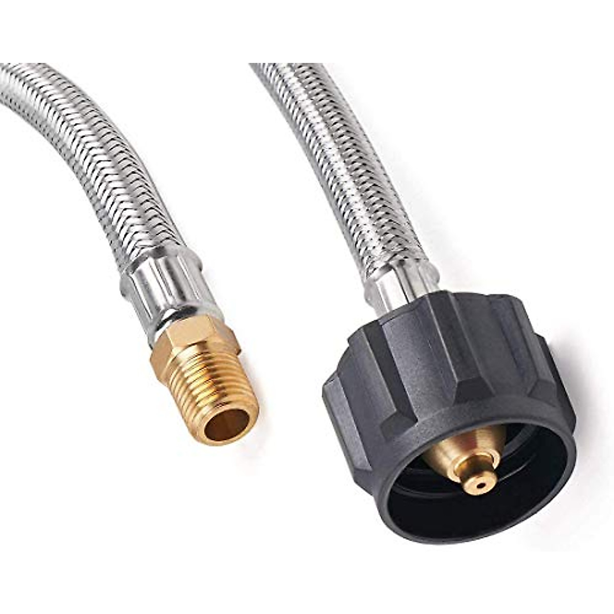 Bbqzone Propane Hoses and Fittings rv Quick Connect, 12-inch Stainless Braided RV Propane Hose Connector, Type 1 Tank Connection, 1/4 Male NPT, 2-Pack