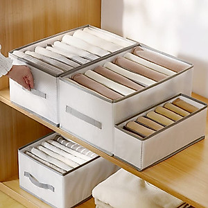 fufeisi 2Pcs Wardrobe Clothes Organizer 7 Grids, Storage Bins with Dividers Zip Folding, Bra Sock Pants T-Shirt Legging Jeans Organizer For Closet, Washable Closet Organizers with Handle