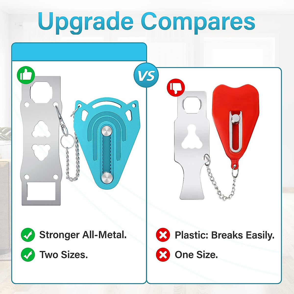 Metal Portable Door Lock for Travel Hotel Room Safety - Hotel Door Locks for Travelers Door Lock Security, Extra Lock from Inside, Apartment Home Security Device Travel Essentials,Blue