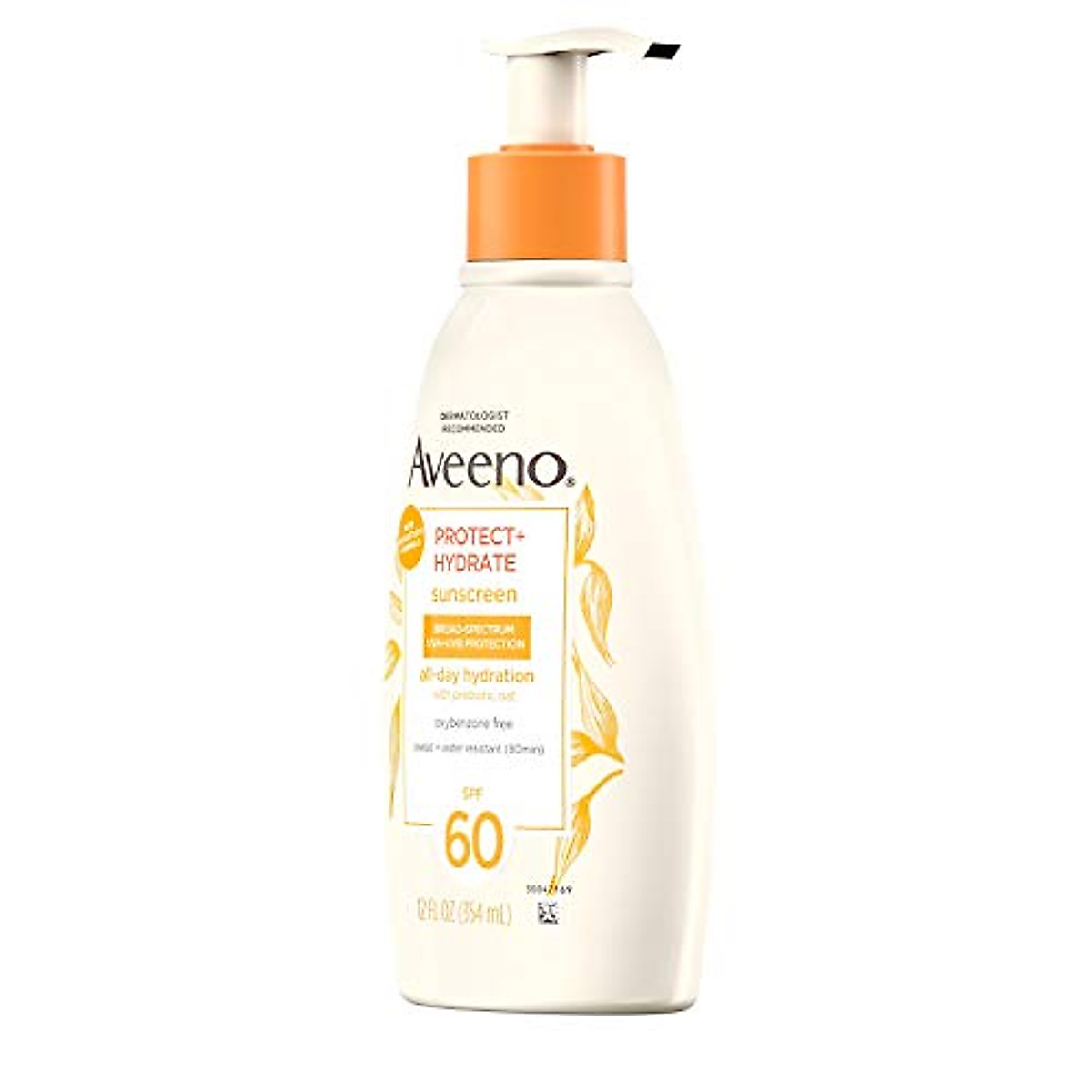 Aveeno Protect + Hydrate Moisturizing Body Sunscreen Lotion With Broad Spectrum Spf 60 & Prebiotic Oat, Weightless, Paraben-free, Oil-free & Oxybenzone-free, Pump Bottle, 12.0 ounces