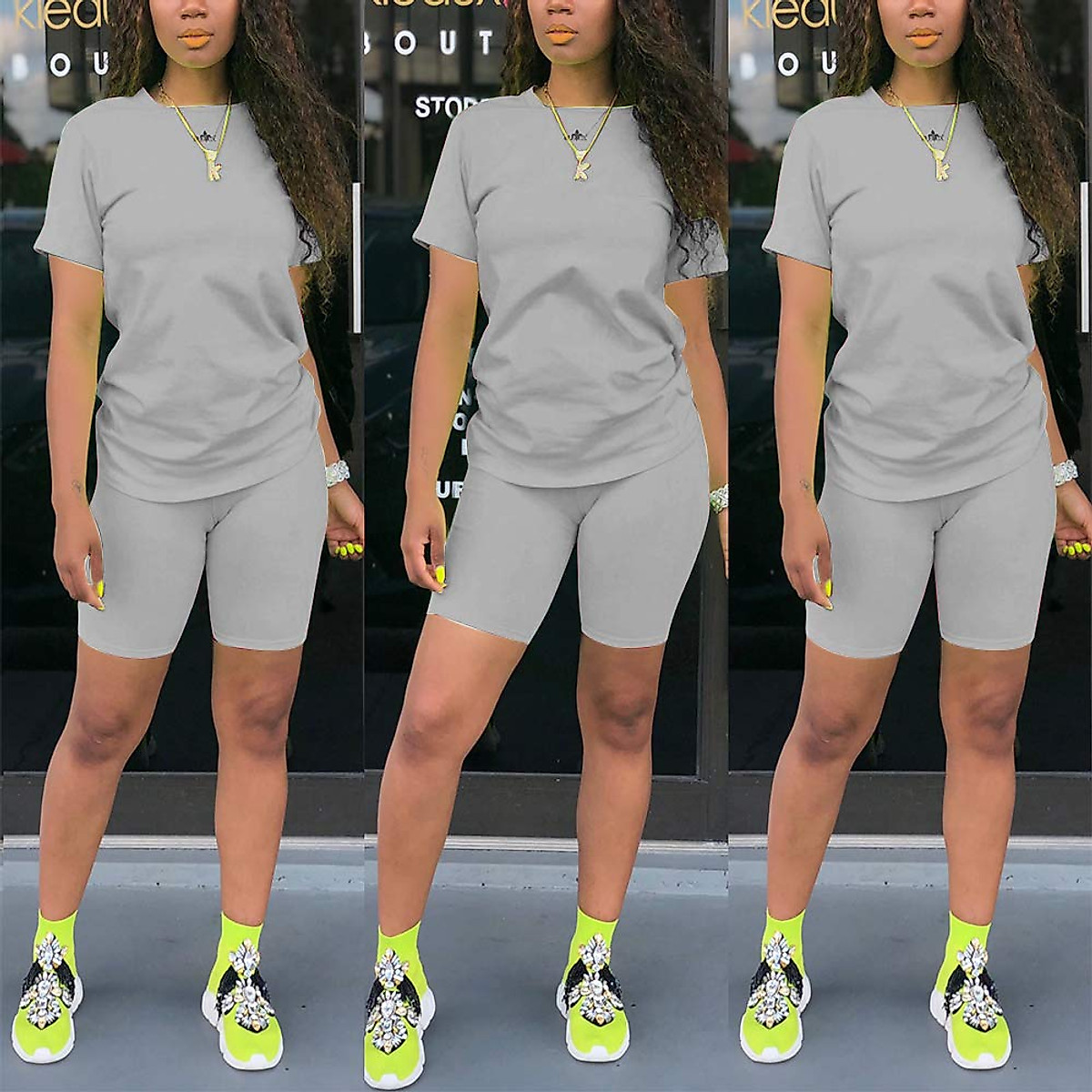 KINIKO Women's Yoga 2 Piece Outfits Workout Running Crop Top Sports Shorts Sets