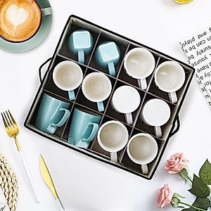 Dicunoy Mug and Cup Storage Box, China Storage Containers with Dividers, Holds 12 Glassware Storage Case with Lid and Handles for Tea Cups, Stoneware Cups, Christmas Mugs, Light Bulb