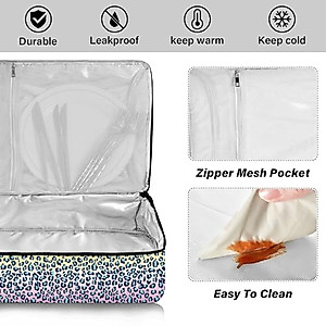 Kcldeci Insulated Thermal Food Carrier Insulated Casserole Carrier for Hot or Cold Food,Cartoon Leopard Skin Insulated Tote Bag for Potluck Cookouts Parties Picnic,Lasagna Lugger