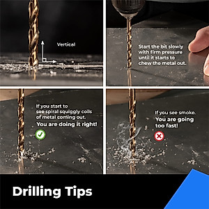 amoolo 3/8" Titanium Drill Bits (5pcs), Premium 4341 HSS Metal Drill Bits for Wood, Metal, Steel, Plastic, Aluminum Alloy