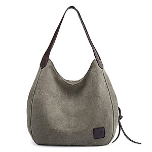 TCHH-DayUp Hobo Purses for Women Canvas Tote Shoulder Bags Cotton Handbags Army Green