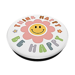 Be Happy Cute Daisy Smile Face Retro Groovy On White PopSockets Swappable PopGrip