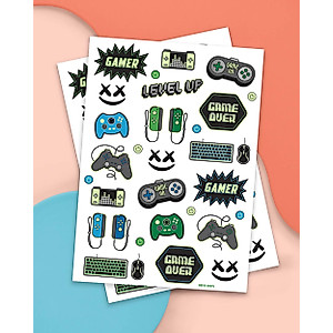 xo, Fetti Video Game Party Supplies Temporary Tattoos - 40 Glow in the Dark Styles | Videogame Birthday Favors, Decorations, Controller, Computer Keyboard, Gamer, Arcade