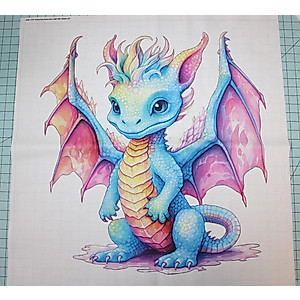 Fabric Panel 14"x14" Baby Dragon 100% Cotton Quilting Panel Square AM1417