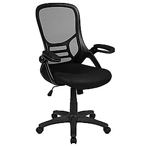 Flash Furniture High Back Black Mesh Ergonomic Swivel Office Chair with Black Frame and Flip-up Arms