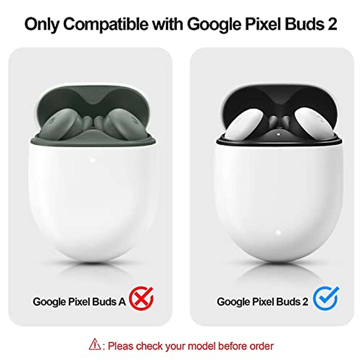 JAKPAK Compatible with Google Pixel Buds 2 Case Cover [Front LED Visible] Shockproof Protective Case with Keychain Secure Lock Design Hard PC Case Cover for Pixel Buds 2 2020 Black