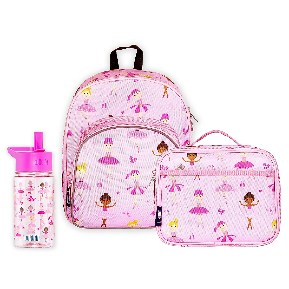 Wildkin 12 Inch Backpack and Lunch Box Bag Bundle with 16 Ounce Reusable Water Bottle (Ballerina)
