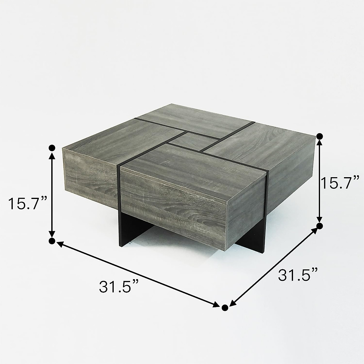 Furnnylane Modern Coffee Table with 4 Drawers,Square Coffee Table with Storage for Living Room,Grey,31.5" D x 31.5" W x 15.7" H