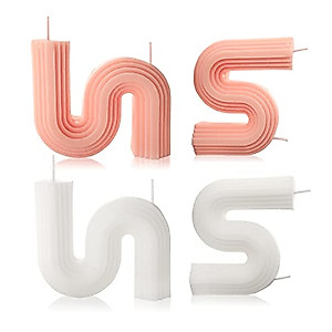 Decorative Candles Aesthetic Cool S Shaped Scented Twisted Candles White Pink Soy Wax Candles for Home Office Trendy Room Bookshelf Wall Shelves Minimalist Decor Candles (2 Pack)