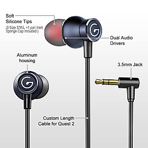 GEVO Durable in-Ear Earphones for Oculus Quest 2, Noise-Isolating VR Inert Sponge Earbuds with Silicone Caps Compatible with Rift S VR Headset (Black)