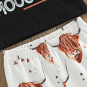 Toddler Kids Baby Girl Outfit Cow Print Short Sleeve T-Shirt Top+Cartoon Flared Pants Set Western Girls Clothes (A2- Black, 18-24 Months)