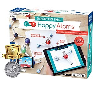Happy Atoms Magnetic Molecular Modeling Introductory Set | Intro to Atoms, Molecules, Bonding, Chemistry | Create 508 Molecules | 73 Activities | Plus Free Educational App for iOS, Android