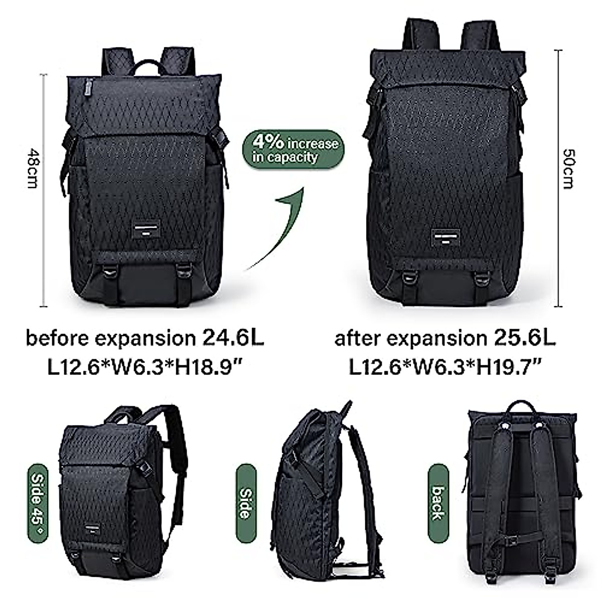 Hanke multifunctional carry on travel backpack Fits 15.6 inch latpot，Lightweight hiking backpack for women & men，Waterproof Friendly Durable Rucksack Weekender Bag Daypack.(Graphite Black)