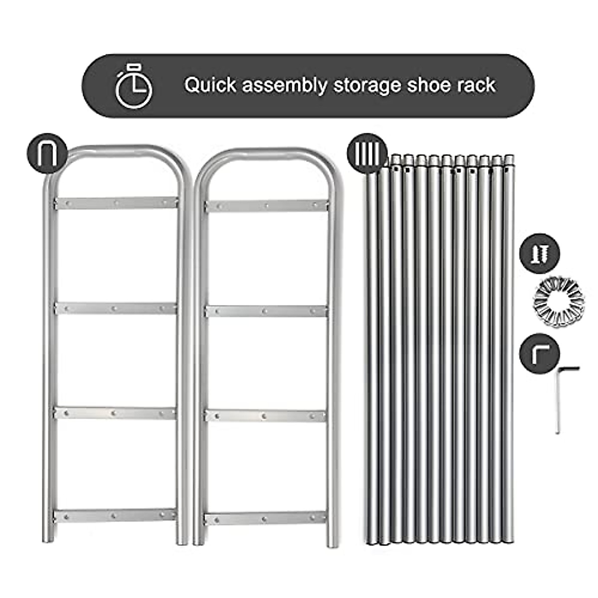 GUANJUNE 4 Tier Extendable Shoe Rack Organizer,Heavy Duty Metal Shelf Organize Holds Upto 20 Pairs Shoes,Space Saver Rack for Wardrobe
