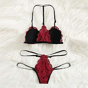 Red Lingerie for Women, Blue Bodysuit Women Xs Lingerie Petite Sexy Lengerie Costume Floral Lace Lingerie Brag-String Thong Set Babydoll Sleepwear Underwear Bralette and (XL, Red)