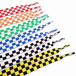 Juipniss Fashion Sneaker Shoe Laces Colors Checkered Grid Flat Printing Shoelaces (45'' colored)