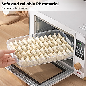 Lunhoo 4 Layer Dumpling Box, Food Storage Containers with Lid and Handle, Stackable Biscuit Storage Box for Kitchen and Fridge (White Lid)