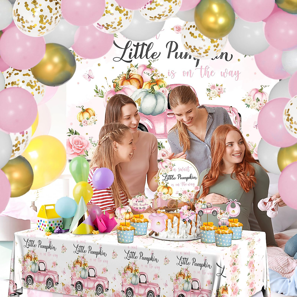Little Pumpkin Baby Shower Decorations for Girl|, A Sweet Little Pumpkin Is on the Way Pink Backdrop Balloon Garland Kit for Fall Autumn Thanksgiving Baby Shower Background Party Supplies