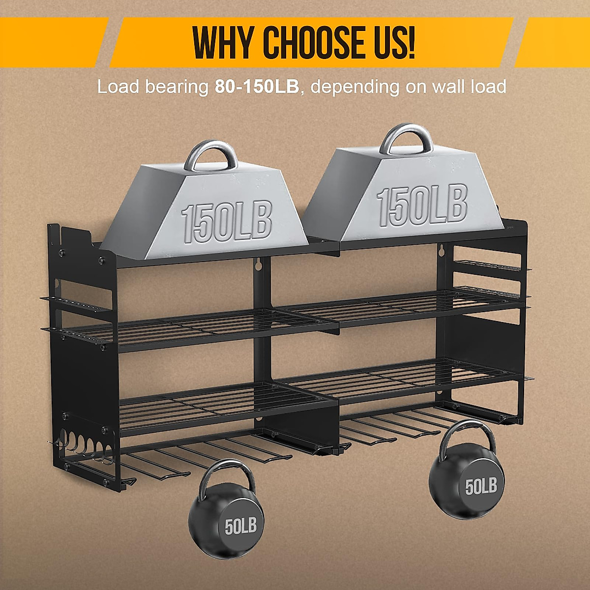 Power Tool Organizer, Drill Holder Wall Mount, Storage Rack for Cordless Drill, Heavy Tool shelf with Screwdriver Holder/Pliers Holder/Hammer