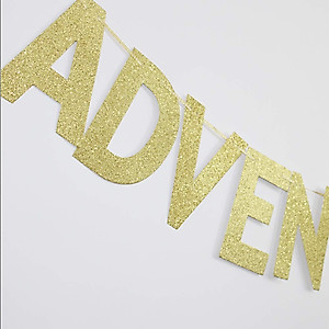 Adventure Awaits Gold Glitter Banner for Travel/Moving Away/Wedding Engagement/Baby Shower/Graduation/Birthday Bridal Shower Party Sign Decors Supplies